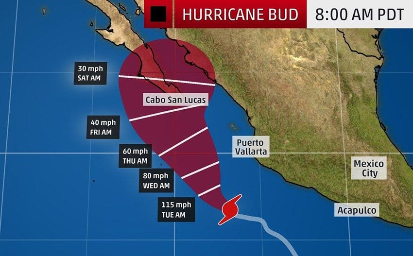 Category 3 Hurricane Bud will produce rain and wind on Pacific coast