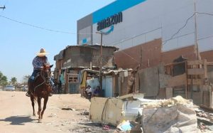 Amazon building in Tijuana sits in sharp contrast to its surroundings