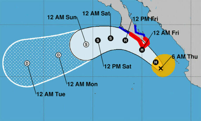 Hurricane in the forecast for southern Baja Peninsula Thursday night