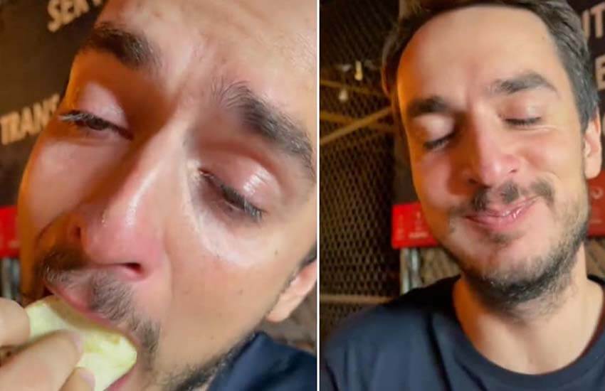 Eating a taco for the first time brings tears to visitor's eyes