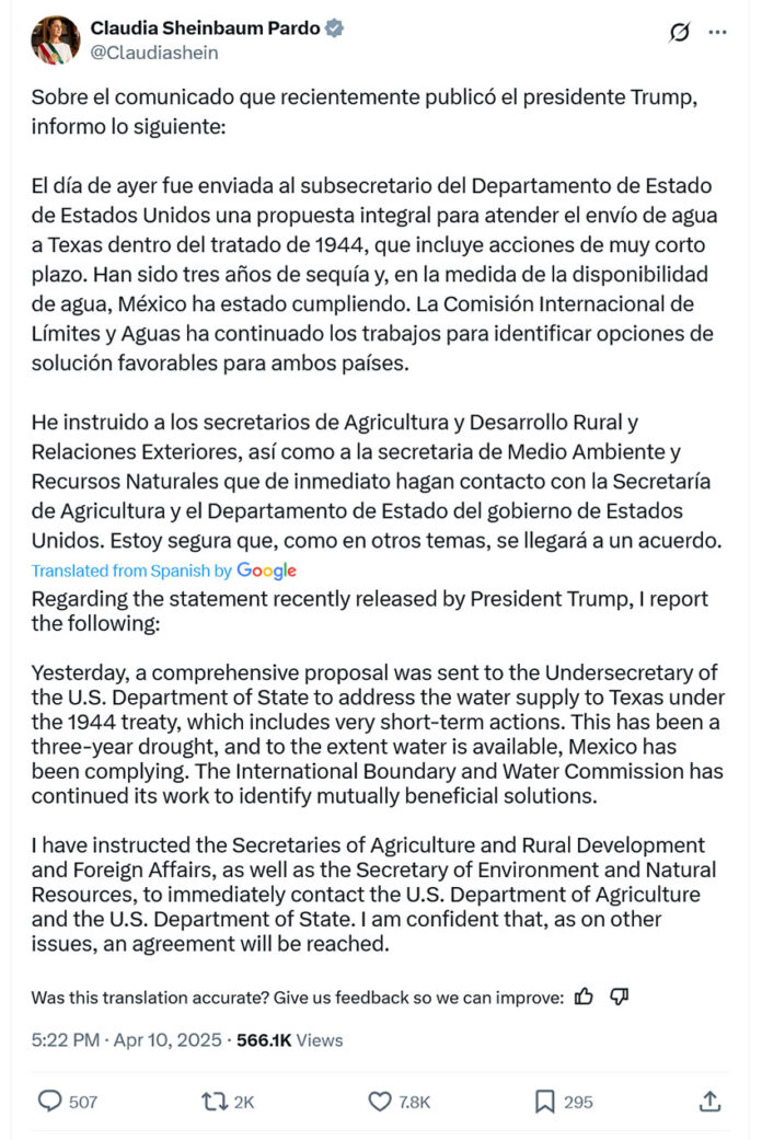 Sheinbaum responds to Trump in water dispute: Friday recap